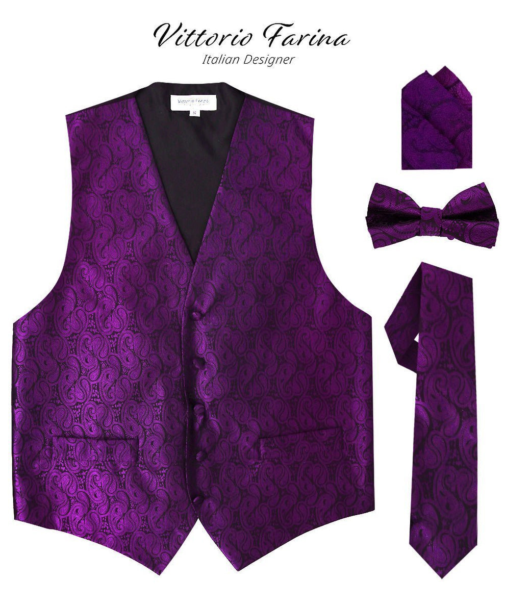 Vittorio Farina Men's Royal Woven Paisley Vest, Necktie, Bow Tie and ...